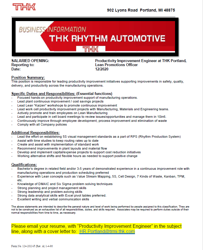 Jobs at THK | THK RHYTHM AUTOMOTIVE